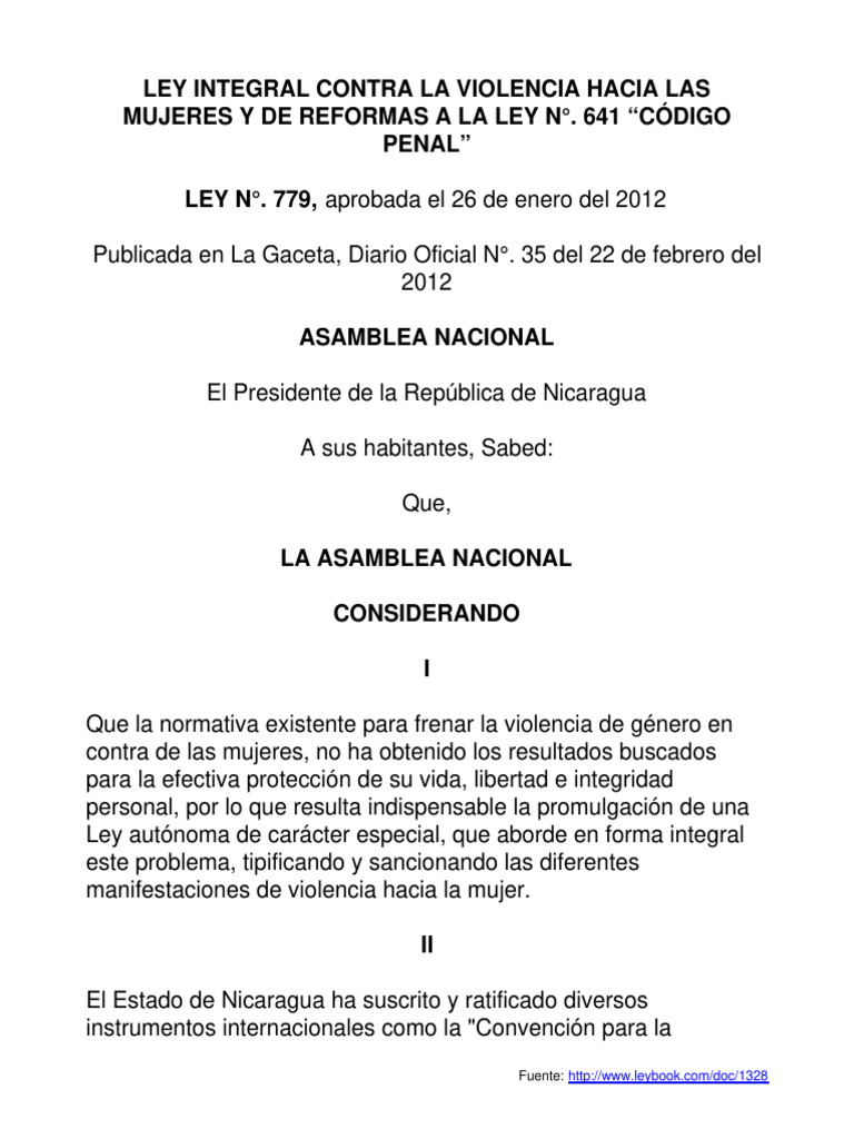 Ley 779 | PDF | La violencia contra las mujeres | Igualdad de género