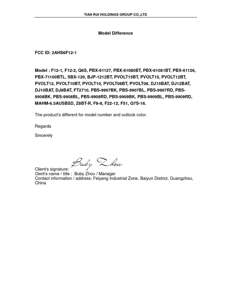 Model Difference Letter 2956318 | PDF | Technology & Engineering