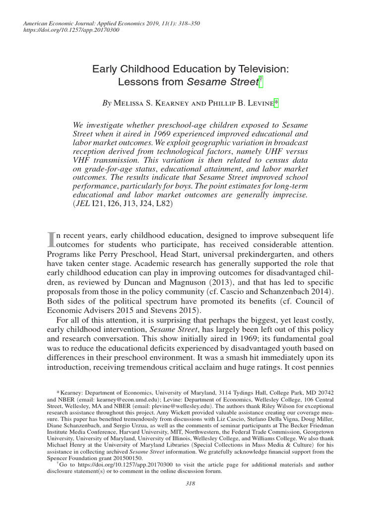 Kearney Levine 2019 Early Childhood Education by Television Lessons ...