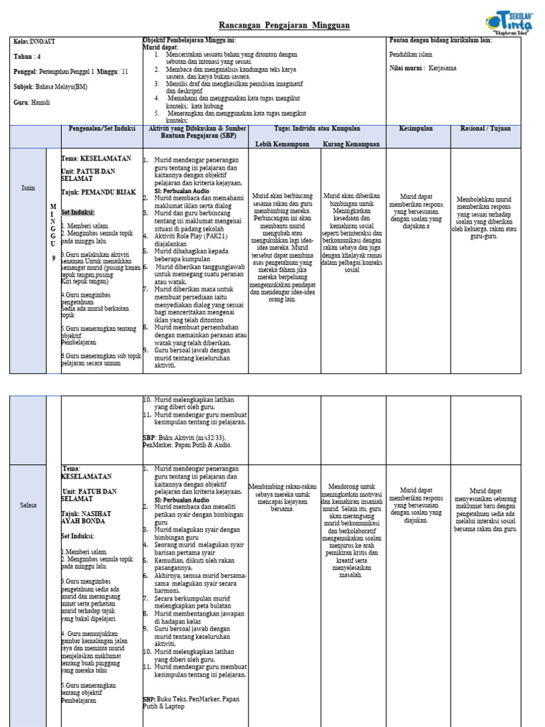 Tahun 4 - Bahasa Melayu (Week9) | PDF