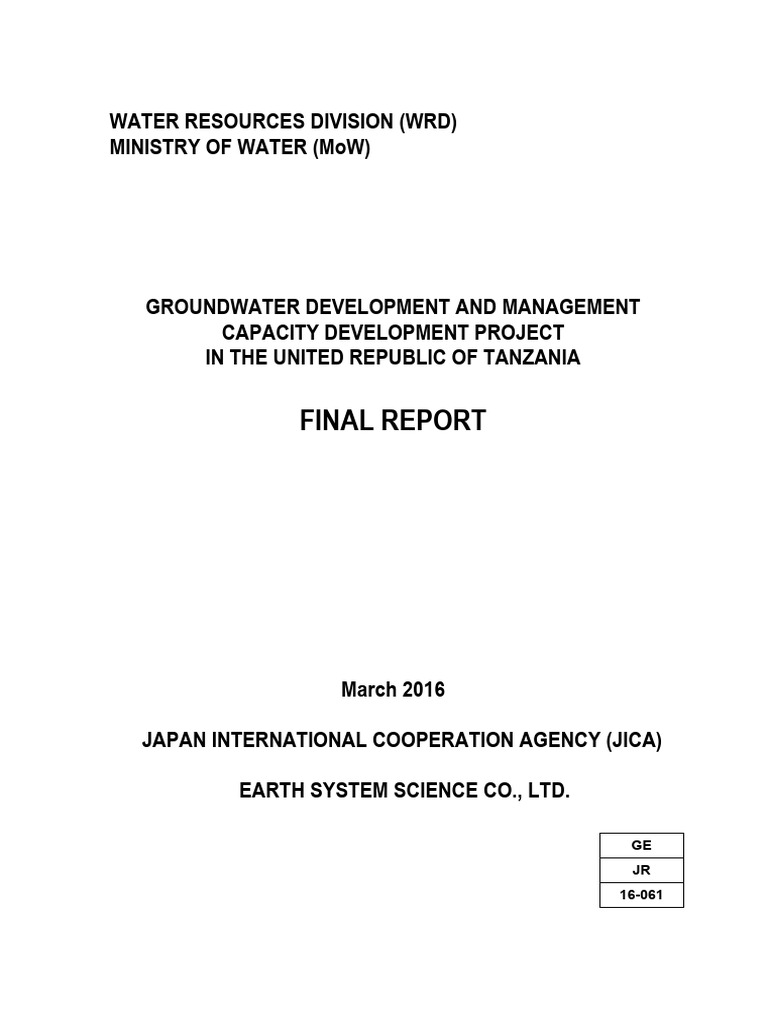 Final Report: Water Resources Division (WRD) Ministry of Water (Mow) | PDF