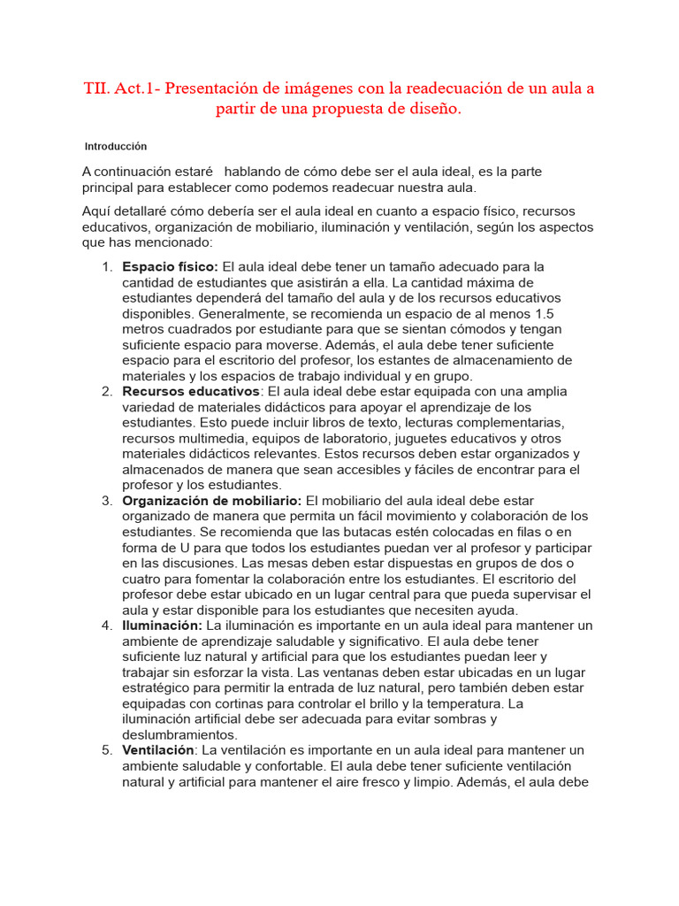 TII. Act.1 - Presentación de Imágenes Con La Readecuación de Un Aula A Partir de Una Propuesta ...