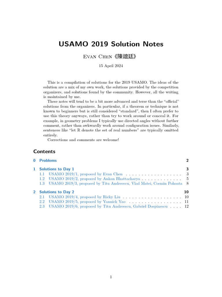 USAMO 2019 Notes | PDF | Polynomial | Mathematical Objects