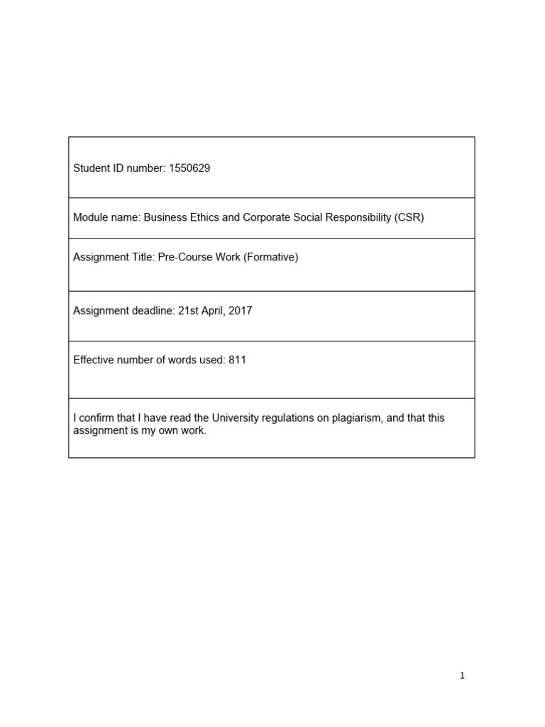 Business Ethics and CSR - Assignment | PDF | Corporate Social ...