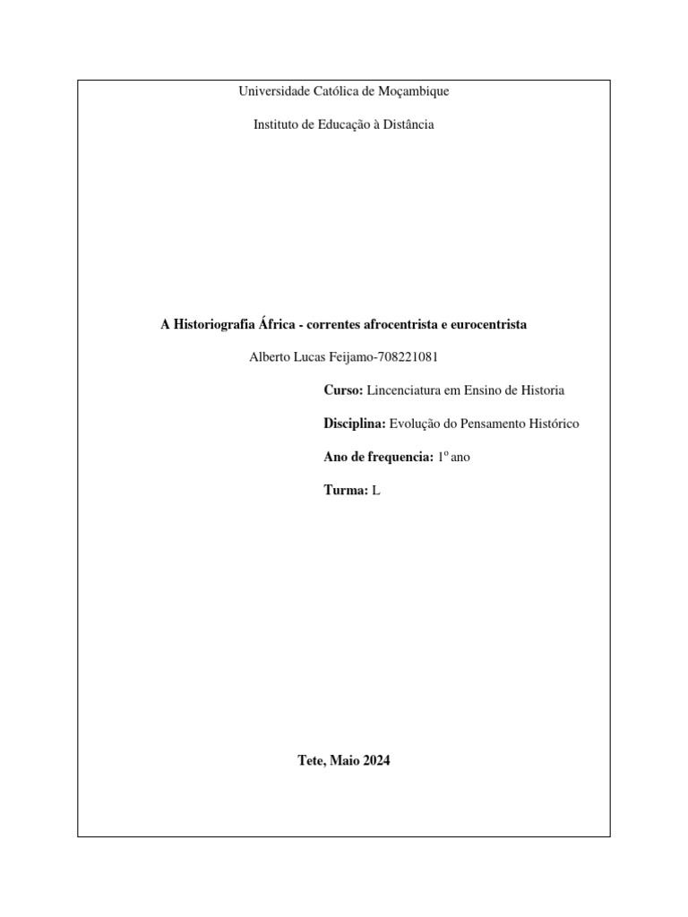 Evolução Do Pensamento Histórico Pdf África Historiografia