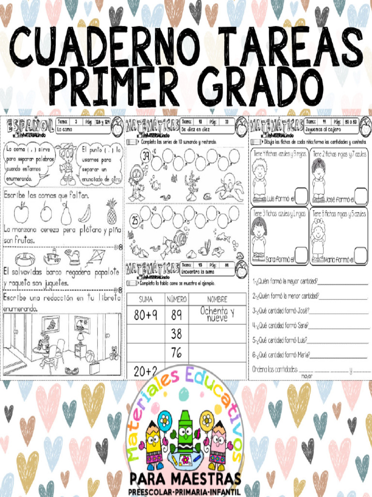 Cuaderno Con Tareas Para Primer Grado Recopilado Por Materiales Educativos Para Maestras | PDF