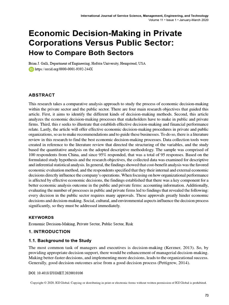 Economic Decision-Making in Private Corporations Versus Public Sector ...
