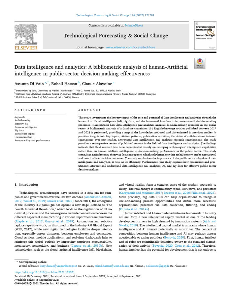 Data Intelligence and Analytics A Bibliometric Analysis of Human-Artificial Intelligence in ...