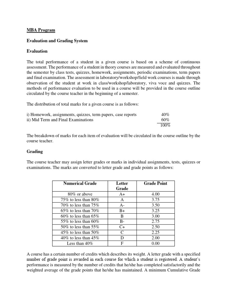 MBA Grading | Download Free PDF | Course Credit | Educational ...