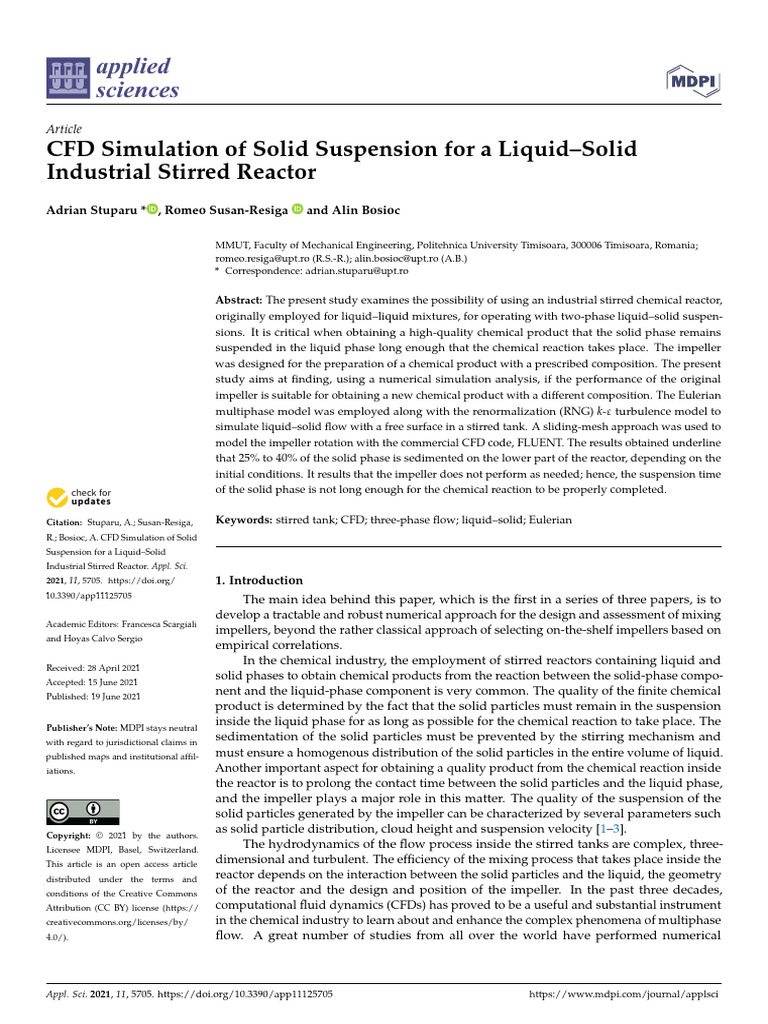 CFD Simulation of Solid Suspension For A Liquidsolid Industrial Stirred ...
