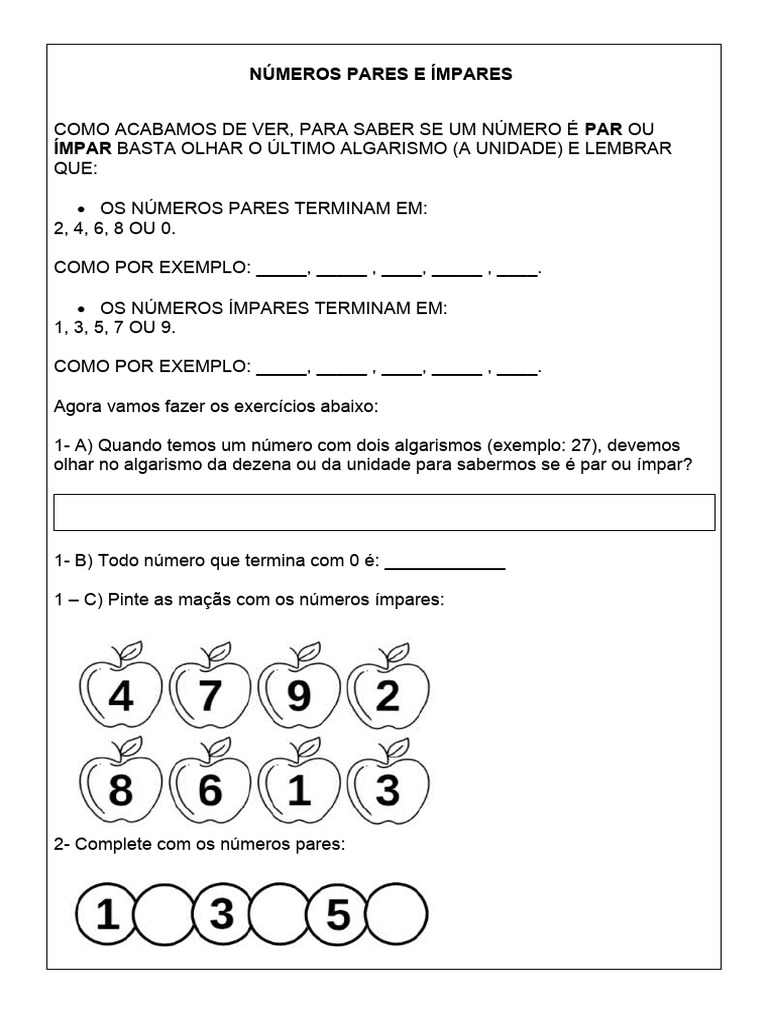 NÚMEROS PARES E ÍMPARES | PDF