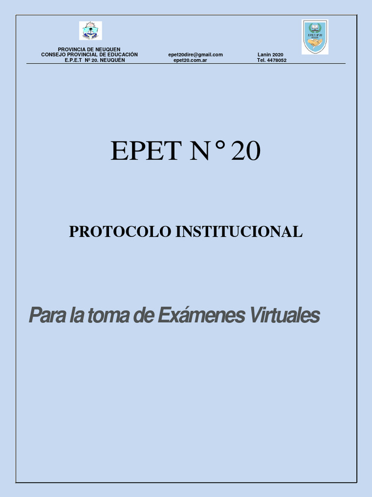 Protocolo Examen Virtual E20 | PDF | Videotelefonía