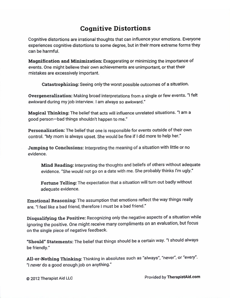 Understanding Cognitive Distortions | PDF | Cognitive Behavioral Therapy | Thought