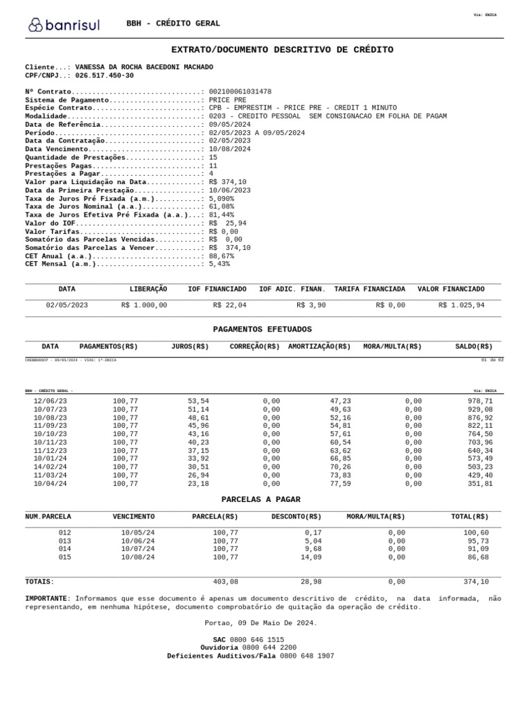 Banrisul DescritivoCredito 9052024 113652 | PDF | Juros | Finanças e ...