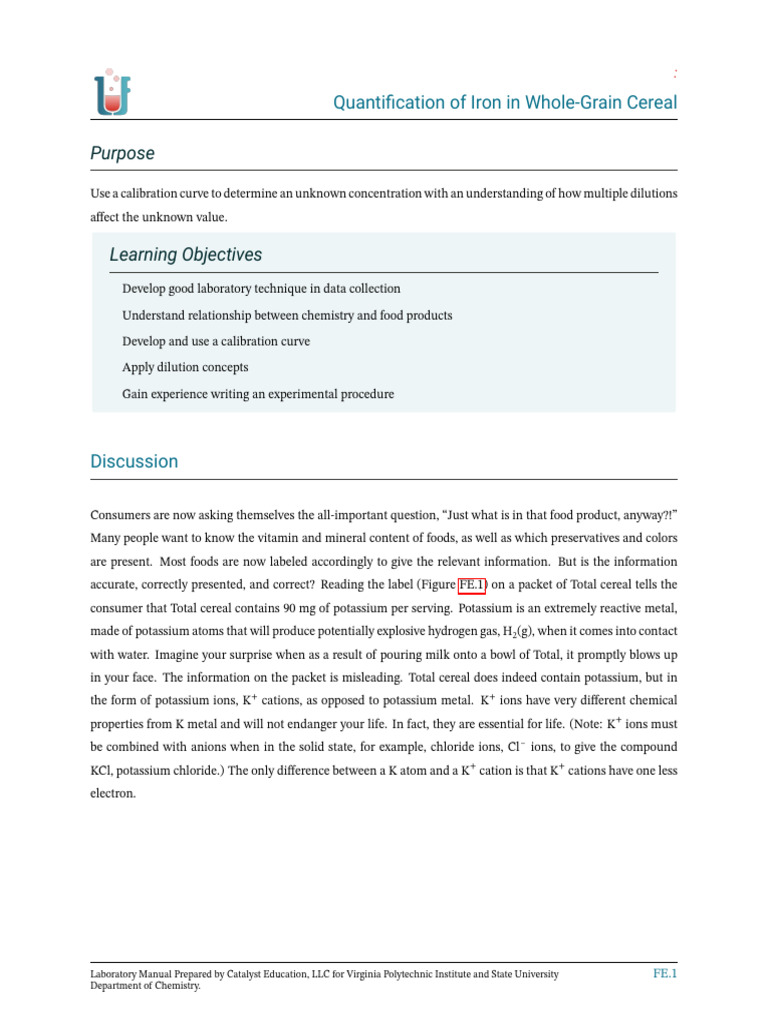 Iron Analysis in Cereal Lab Guide | PDF | Ion | Iron