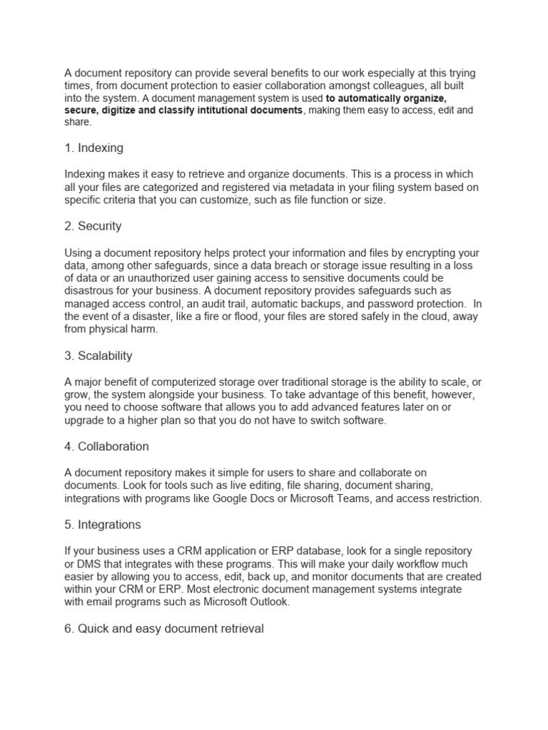 A Document Repository Can Provide Several Benefits To Our Work ...