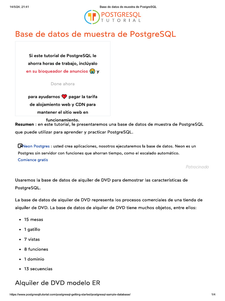 Base de Datos de Muestra de PostgreSQL-1 | PDF