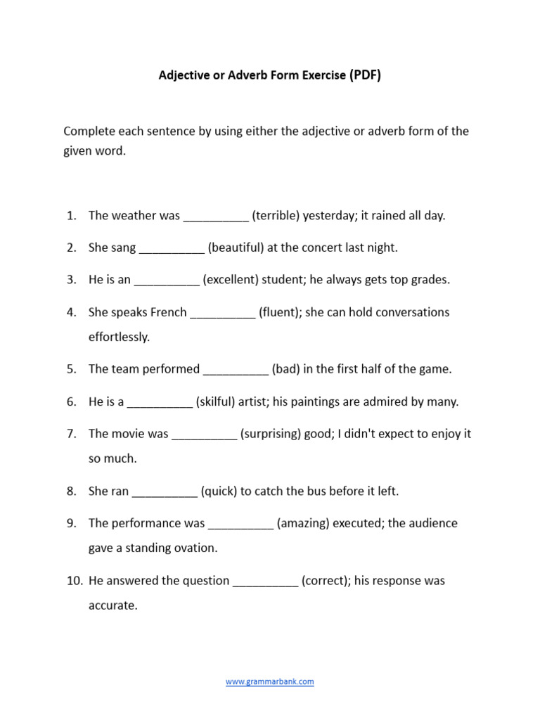 Adjective or Adverb Form Exercise PDF | PDF