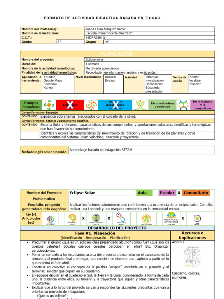 Actividad Didáctica: Eclipse Solar TICCAC | PDF | Eclipse | Eclipse solar
