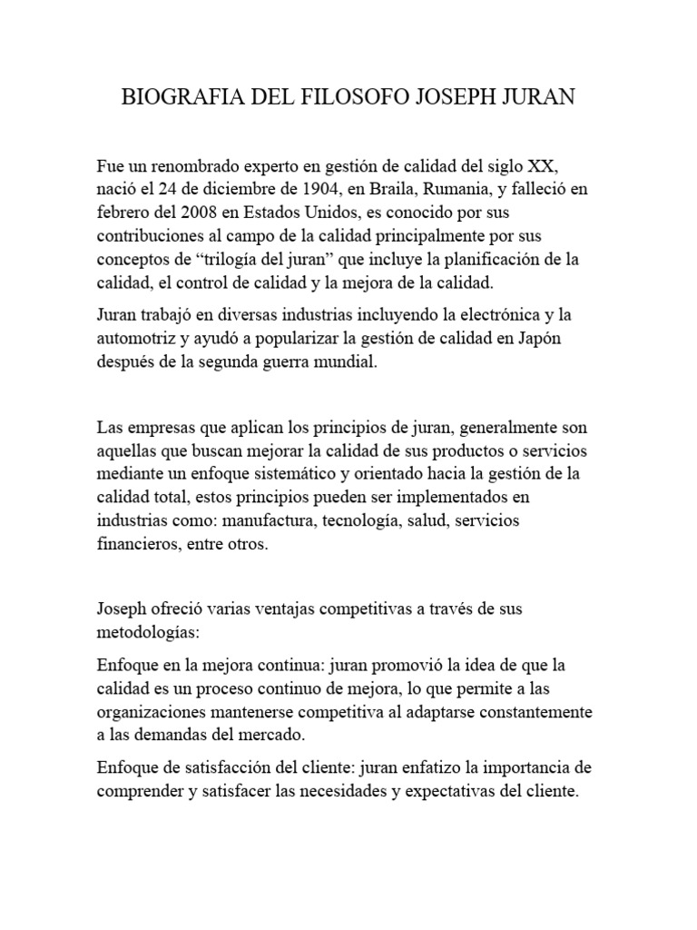 Biografía de Joseph Juran | PDF | Calidad (comercial) | Sistema de ...