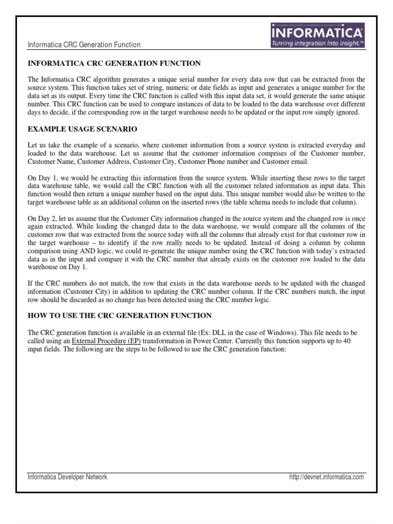 Informatica CRC Function Overview | PDF | Data Warehouse | Input/Output