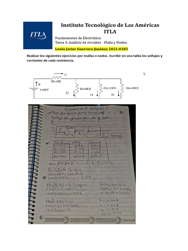 Tarea 3 - Análisis de Circuitos - Mallas y Nodos | PDF