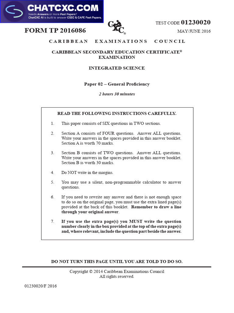 Csec Integrated Science P2 2016 Pdf Force Friction
