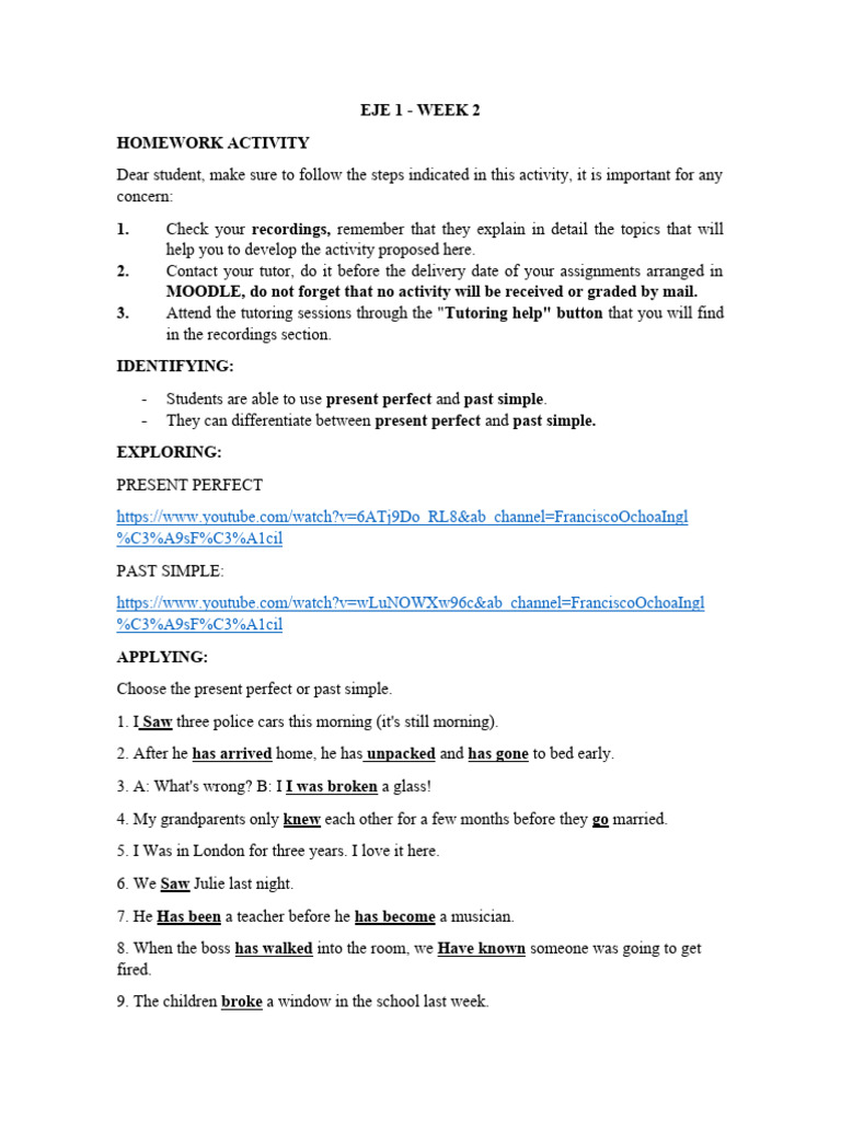 English 4 - EJE 1 - week 2 | PDF