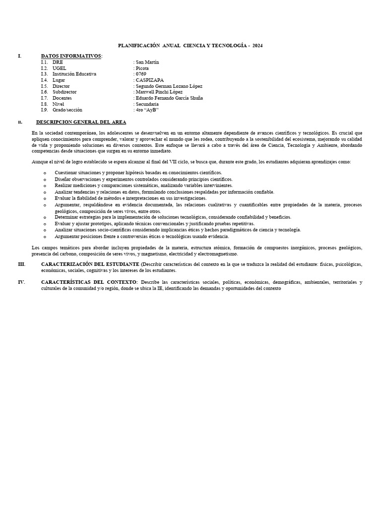 Programacion Anual Actual 4° | PDF | Aprendizaje | Organismos