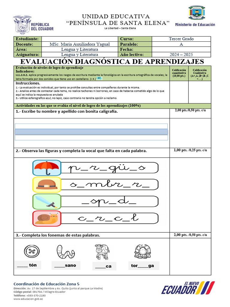 Eval Diagnóstica Formato Nuevo 2024 | PDF | Lingüística | Comunicación humana