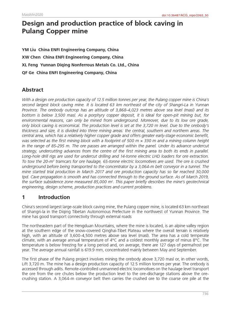 Design And Production Practice Of Block Caving In Pulang Copper Mine