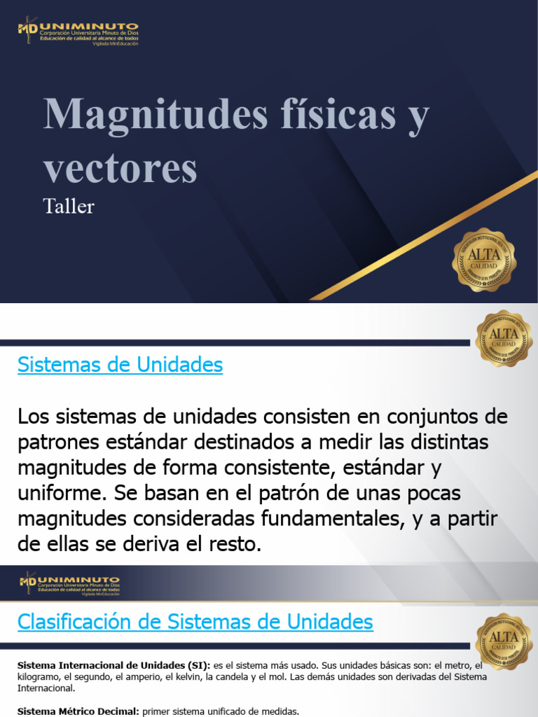 Magnitudes Físicas y Vectores Taller | PDF | Vector Euclidiano | Sistema Internacional de Unidades