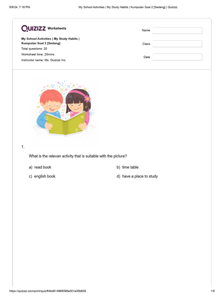 My School Activities - My Study Habits - Kumpulan Soal 2 (Sedang ...