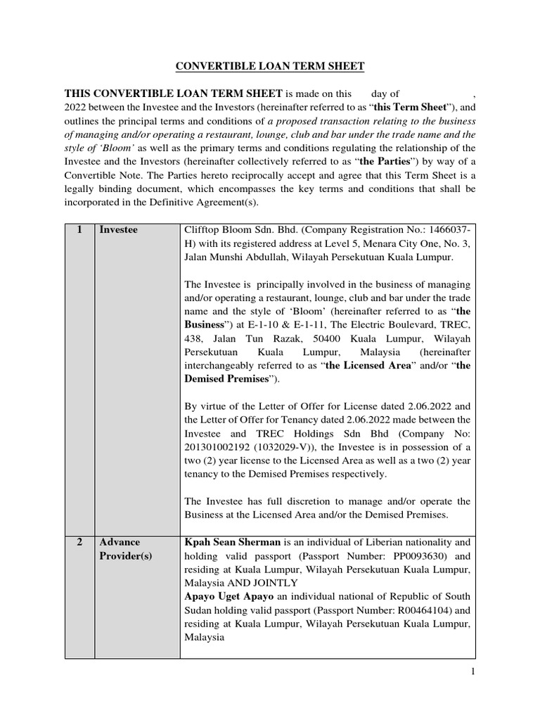KPAH - ADV-Term Sheet - 16.6.2022 - Accepted Track | Download Free PDF ...