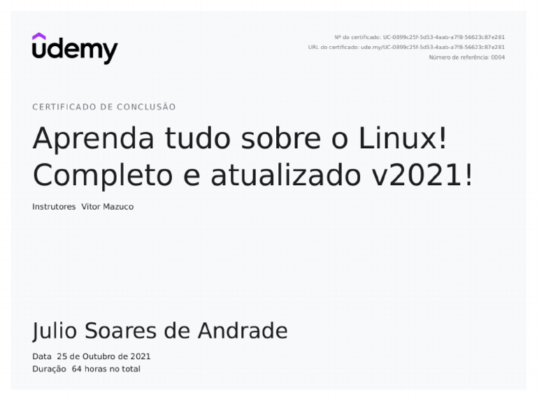 Certificado - Linux - Udemy | PDF
