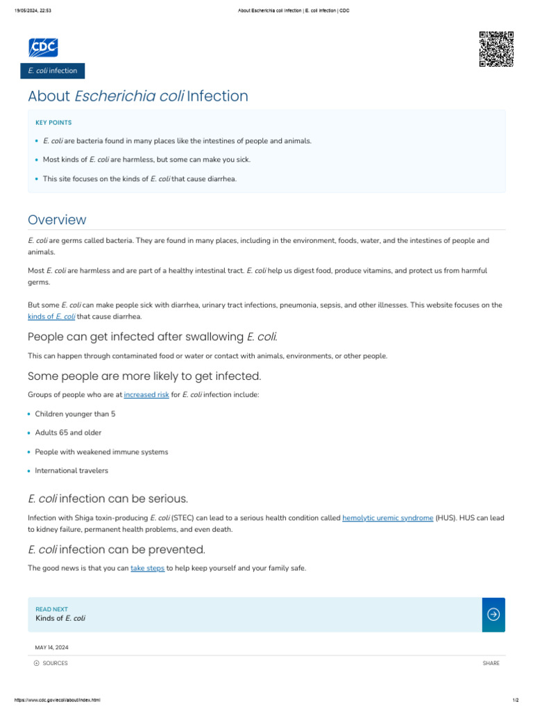 CDC - About Escherichia Coli Infection - E. Coli Infection | PDF ...