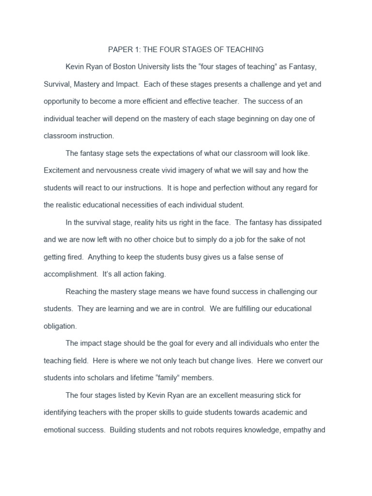 Paper 1 - Four Stages of Teaching | PDF | Career & Growth