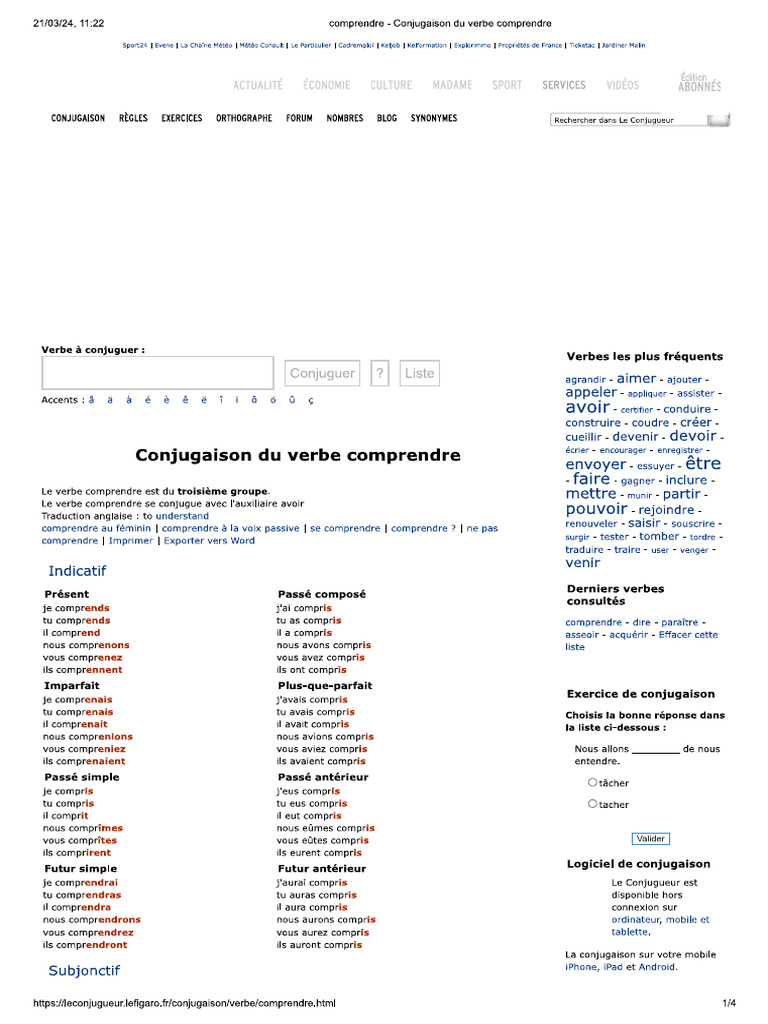 Le Verbe Comprendre | PDF