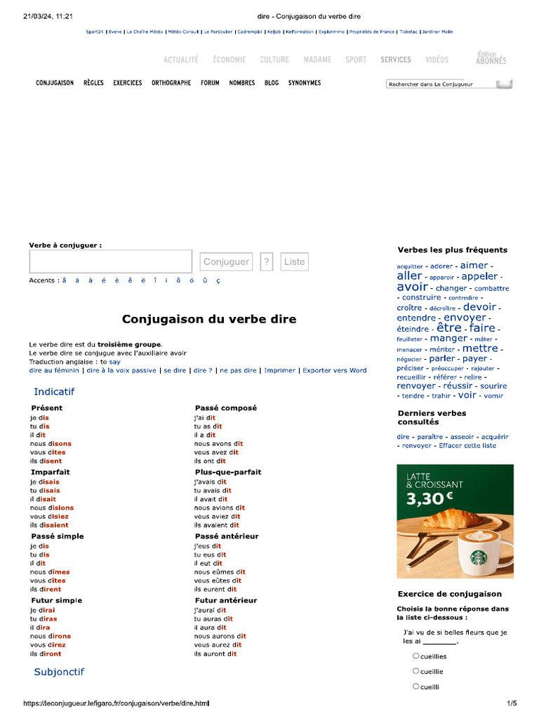 Le Verbe Dire | PDF