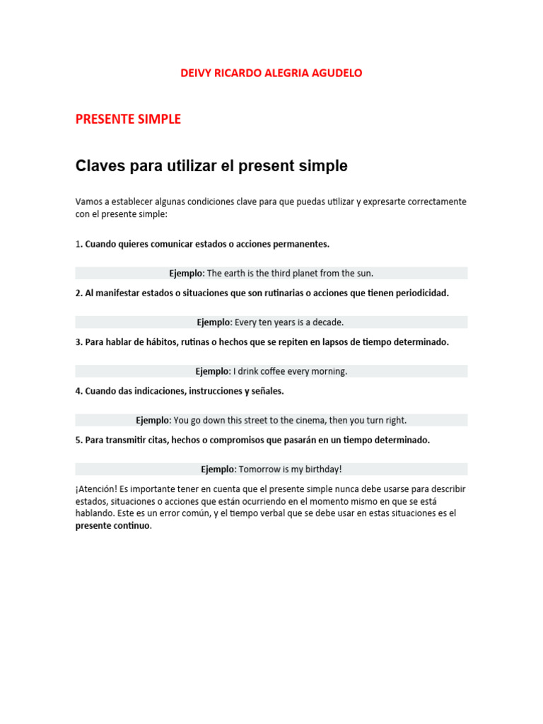 Presente Simple y Progresivo | PDF | Verbo | Oración (Lingüística)