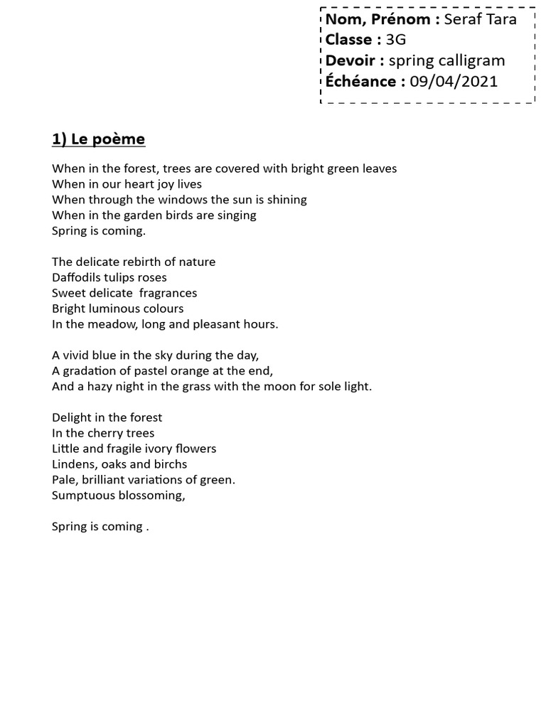 Spring Calligram - Tara Seraf 3G PDF | PDF | Poetry Spring Calligram - Tara Seraf 3G PDF | PDF | Poetry