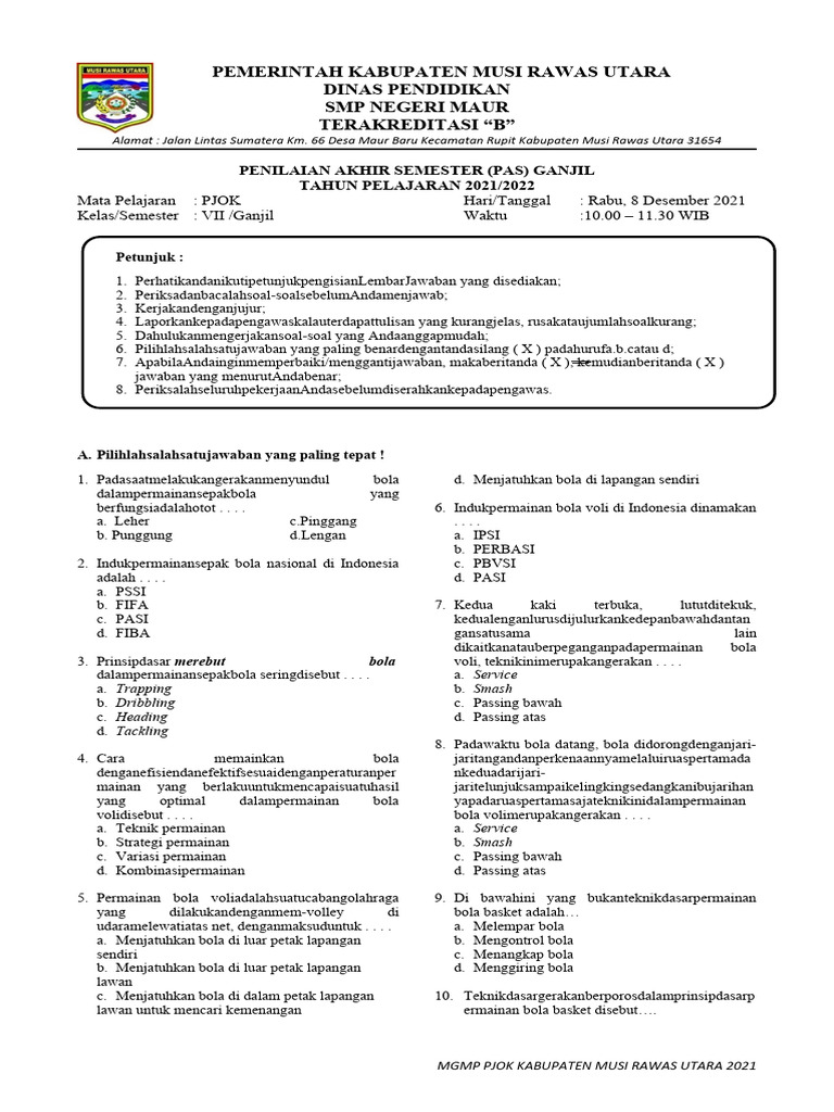 Naskah Soal Pjok KLS 7 | PDF