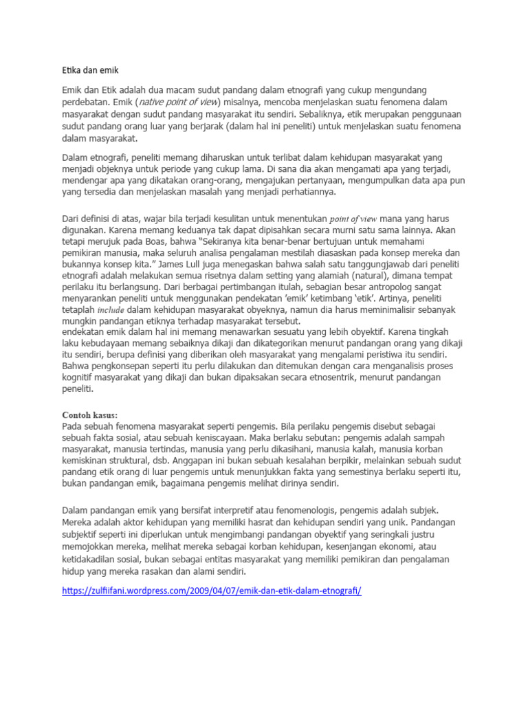 ETNOGRAFI Etika Dan Emik | PDF