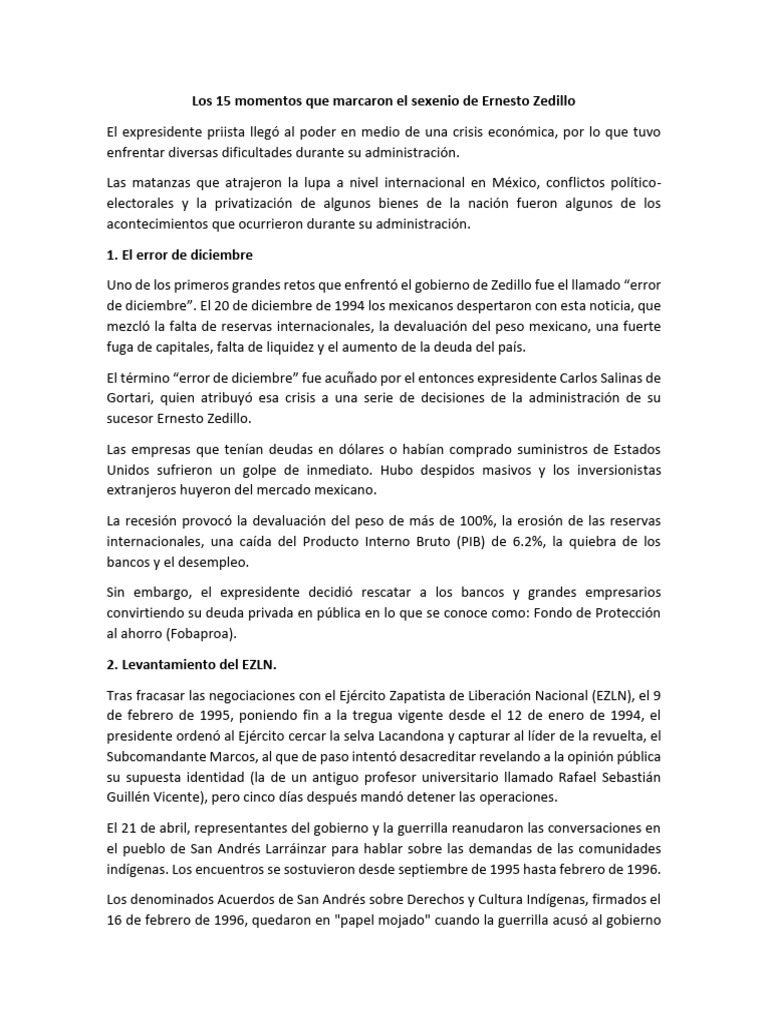 Los 15 Momentos Que Marcaron El Sexenio De Ernesto Zedillo Descargar