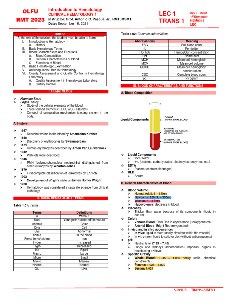 HEMA 1 LEC (Combined) | PDF | Bone Marrow | Haematopoiesis