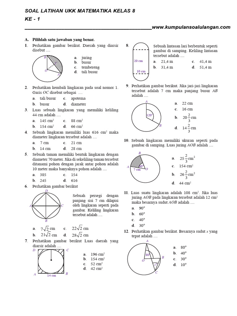 Soal Latihan Matematika Kelas 8: Lingkaran dan Geometri | PDF