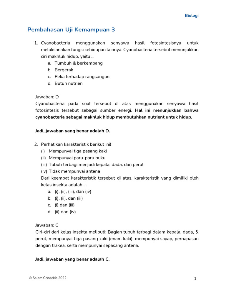Pembahasan Uji Kemampuan Biologi | PDF