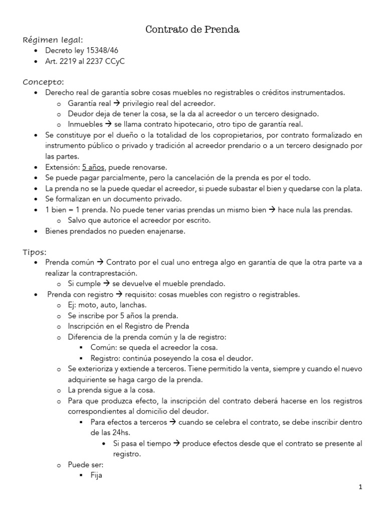 Contrato de Prenda: Tipos y Regulaciones | PDF | Pagos | Derecho privado