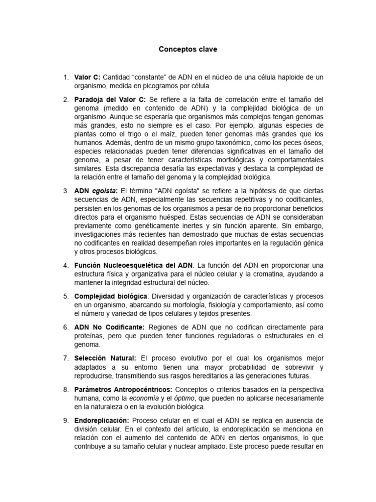 Conceptos Paradoja Del Valor C | PDF | Genoma | Adn