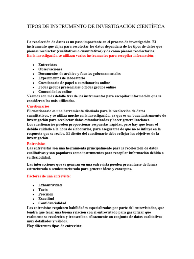 Instrumentos de Recolección de Datos en Investigación | PDF ...